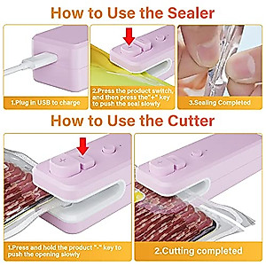 Uluck Mini Bag Sealer,Rechargeable Handheld Plastic Bag Resealer, 3 in 1 Heat Sealer and Cutter,Comes with USB C Cable Power Cable for Chip Bags, Plastic Bags, Snack Bags(No battery required) (Pink)