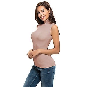 Womens Mock Turtleneck Stretch Fitted Underscrubs Layer Tee Tops (XL, Light Pink)
