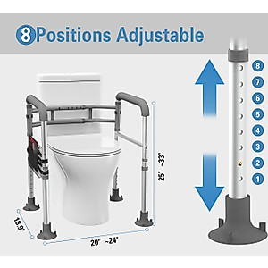 Delog Toilet Safety Rails, Adjustable Toilet Safety Frame for Elderly, Seniors, Handicap & Disabled, Toilet Frame with Handles, Foldable Handicap Toilet Rails Fit Any Toilets 400 LB