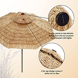 GDY 9 FT 32 LED Hula Thatched Tiki Umbrella, Hawaiian Style Beach Patio Umbrellas with Center Light for Patio Garden Beach Pool Backyard