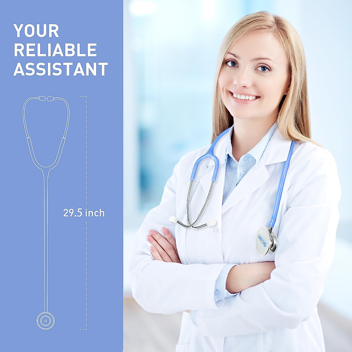 SCIAN Dual Head Stethoscope for Nurses, Kids, Adults, Classic Stainless Steel Stethoscope Kit Medical Supplies with Free Accessories and Carrying Case, Pearlescent Blue Tube