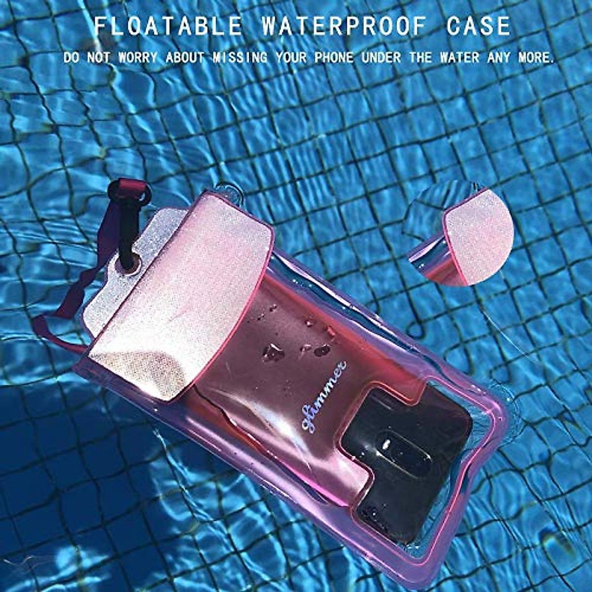 Glimmer Reflective Waterproof Phone Pouch, Universal Phone Case Dry Bag for iPhone 11 Pro Max Galaxy Pixel up to 6.5" (Black Blue)