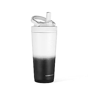 Ice Shaker 26 Oz Sport Bottle, Stainless Steel Water Bottle with Straw Lid, As Seen on Shark Tank, Insulated Water Bottle and Sports Water Bottle, Black and White