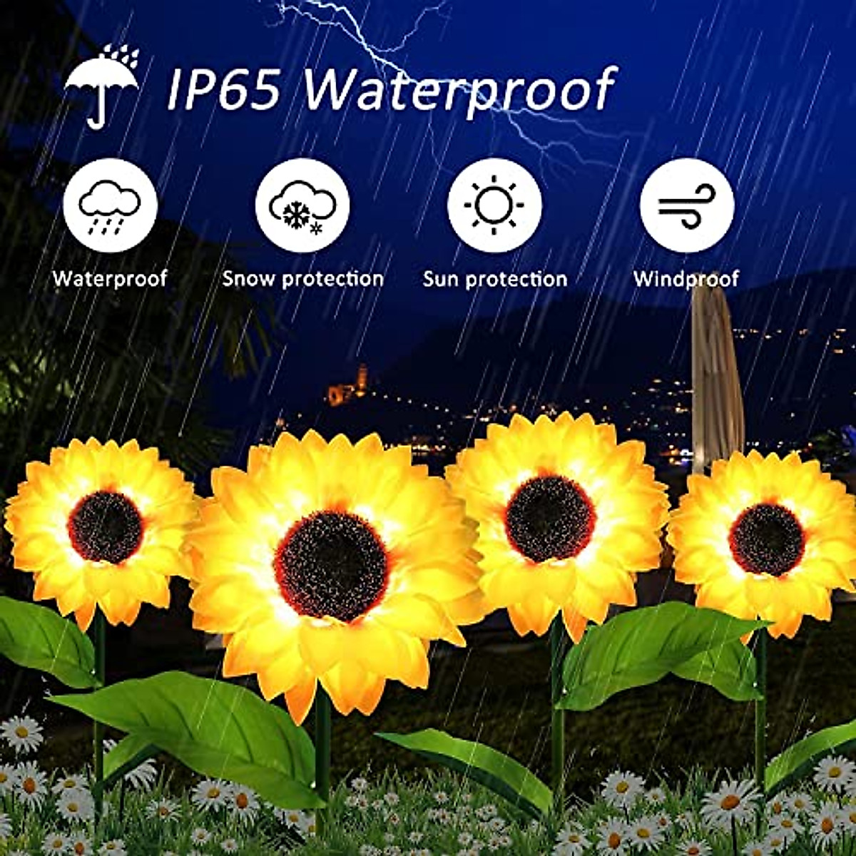 Sunflower Solar Lights Outdoor Garden Decorative Garden Stakes, Solar LED Pathway Decor Lights, Solar Flowers, IP65 Waterproof for Garden Patio Lawn Yard Porch Walkway(2 Pack)