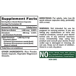 Nature's Truth Super Cinnamon Plus Biotin & Chromium Quick Release Capsules - 60 ct, Pack of 2