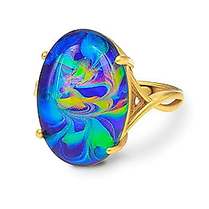 FUN JEWELS Swirl Color Change Oval Mood Ring in 24K Gold Plated, Handmade Delicate Jewelry, Size Adjustable, Gift for Women Multicolor