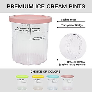 ZYHOONE 4 Pack Ice Cream Pint Containers Replacement for Ninja Creami NC500 NC501 Series Deluxe ice Cream Makers Pints and Lids,BPA-Free & Dishwasher Safe,Yellow/Pink/Green/Blue