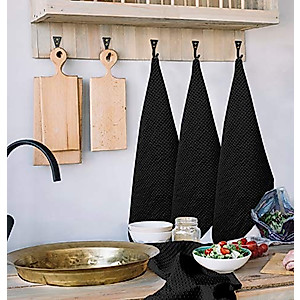 Nap n Dish Kitchen Towels 100% Cotton Waffle Weave Dish Towels, Set of 12 Bar Towels, Quick Drying Tea Towels with Hanging Loop, Washable Bar Towels for Table/Kitchen Cleaning-Black