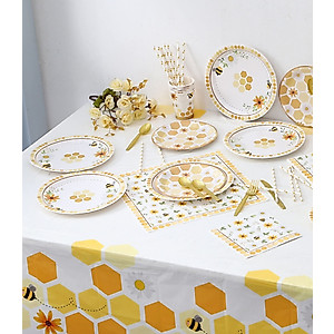 Winoo Design Bee Party Decorations - Disposable Tablecloth 54 x 108 Inches for Bee Baby Shower Birthday Party Supplies