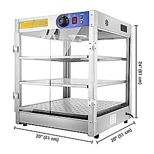 ZeHuoGe Commercial Food Warmer, Food Pizza Warmer, 20x20x24 3 Tire Countertop Display Case 750W 110V Pastry Heater Display Case for Buffet Restaurant (3 Tier)