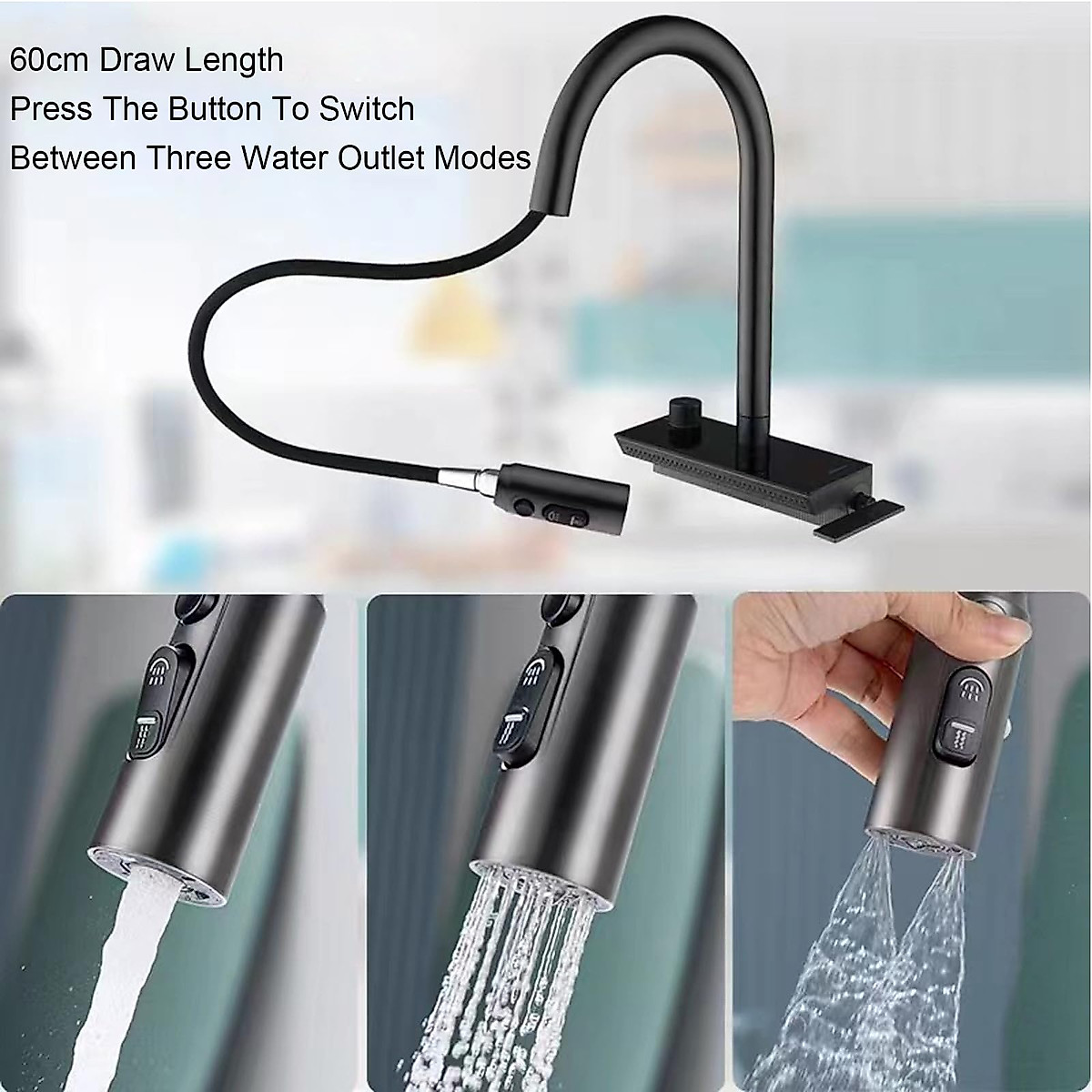 Kitchen Sink Faucets, Led Digital Temperature Display,Kitchen Faucet With Pull Down Sprayer,Kitchen Faucets,Kitchen Sink Faucet With Raindance Waterfall Outlet,Brass Body,Faucet For Kitchen Sink,Grey