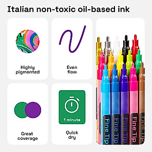 ARTISTRO Paint Pens for Rock Painting, Stone, Ceramic, Glass, Wood, Plastic, Mugs, Metal, Fabric, Canvas. Set of 15 Quick Dry, Permanent, Waterproof and Oil Based Paint Markers Fine Tip