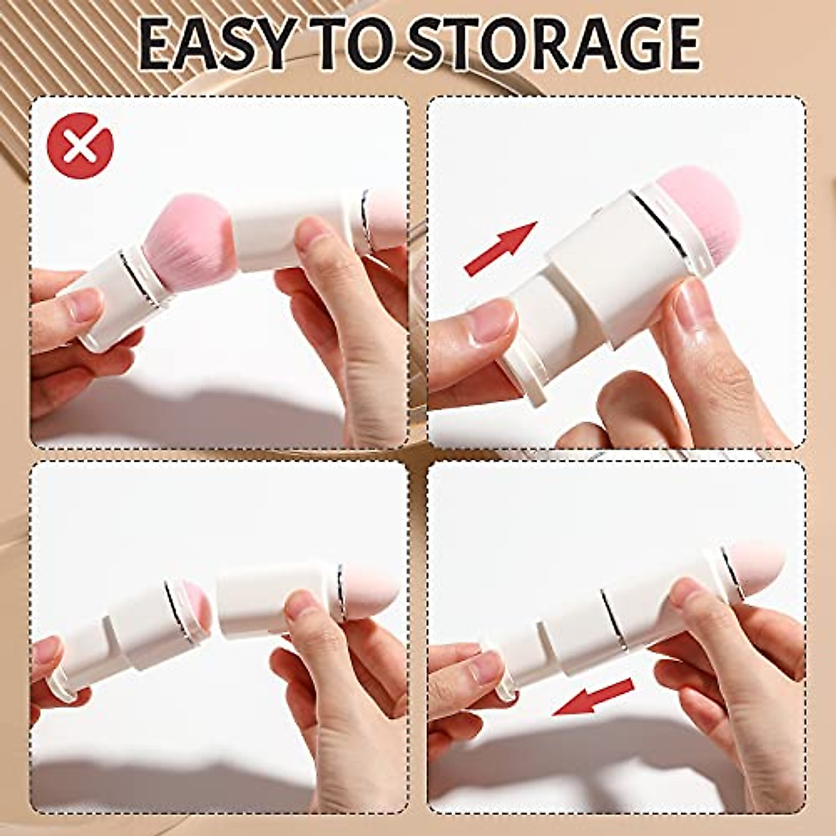 JPNK Portable Makeup Brushes For Travel Makeup - 8 in 1 Travel Loose Powder Brush, Angled Brush,Foundation Blending Lip Brush Retractable Makeup Brushes Sets (White)