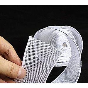 ATRBB White Burlap Wired Ribbon, Solid Color Wired Edge Ribbon, 2.5" x 10 Yd