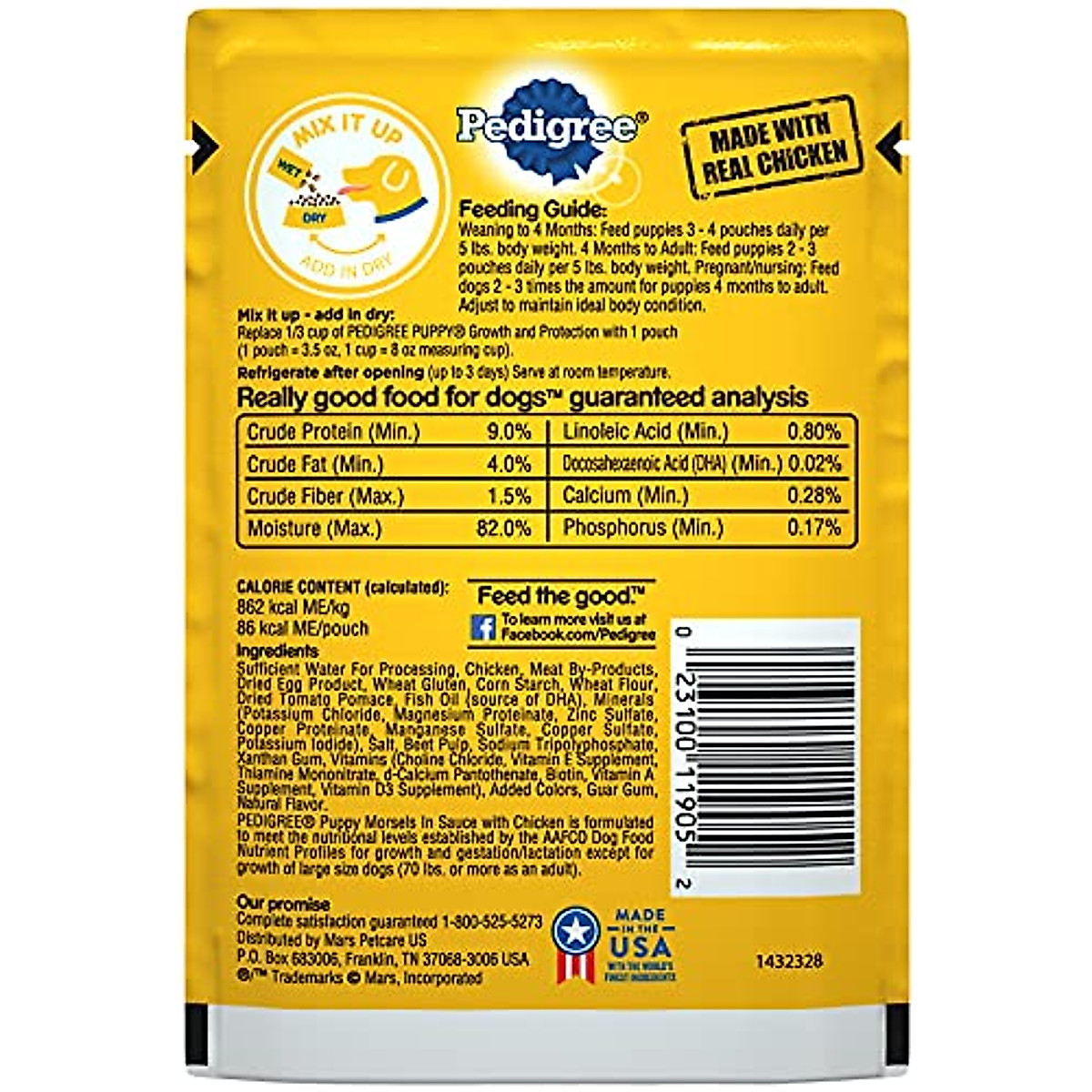 PEDIGREE PUPPY Soft Wet Dog Food Morsels in Sauce With Chicken, 3.5 oz Pouches, 16 Pack