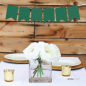 Andaz Press Hanging Bunting Banner Party Decor with String, Emerald Forest Green, 9-feet, 1-Set