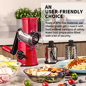 RIGSTNE Rotary Cheese Grater, 3 in 1 Cheese Shredder Grater Rotary with Handle, Vegetable Mandoline Slicer Grater Shredder for Vegetable, Cheese, Nut