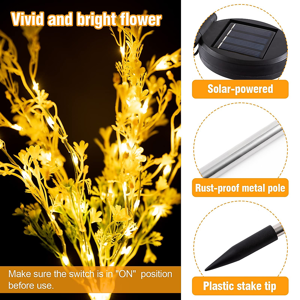 4 Pcs Solar Canola Flowers Lights- 30" Solar Garden Lights Outdoor Decorative Flowers Stake Lights Warm White LED Night Light for Garden Patio Yard Lawn Porch Walkway Spring Landscape Decoration