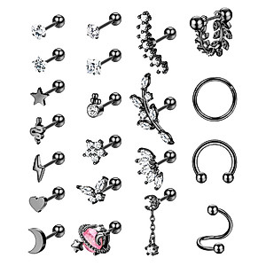 Drperfect Cartilage Helix Earring Stud Hoop Set for Women, Metal, Cubic Zirconia