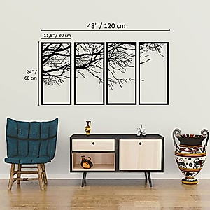 Peak Metal Wall Art, Tree of Life, Metal Wall Decor, 4 Panels for Living Room Decorations, Christmas Gift, Interior Decoration, Housewarming Gift 48 x 24 Inch (Black)