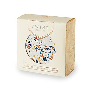 Twine Terrazzo Coasters, Stoneware Coaster Set, White Coasters with Stand, Coffee Table Decor, Set of 6, Multicolor