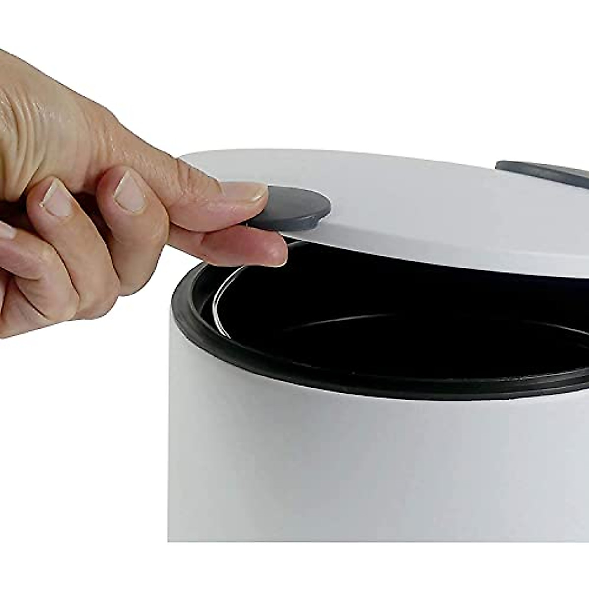 Kela Bathroom Trash Can with Soft Close, Step-On Lid, White, 1.3 Gallons, 10 inches Tall, Small Waste Basket