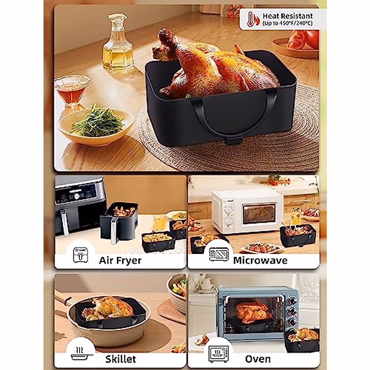 Mastery Mart 8-10QT Reusable Ninja Air Fryer Silicone Liners, 2 Pcs Ninja Air Fryer Silicone Pot/Basket, Durable/Easy to Clean Silicone Baking Tray for Air Fryer, Microwave, Oven, Steamer