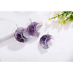 XIANNVXI Amethyst Necklaces for Women Crystal Crescent Moon Necklace Purple Jewelry for Women Trendy Tree of Life Wire Wrapped Pendant Spiritual Witchy Jewelry