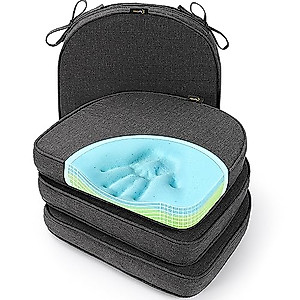 SUNROX Gel Memory Foam Chair Cushions, FadeShield Water-, Stain-Resistant Durable Reversible Seat Cushion Pads with Ties for Indoor/Outdoor Kitchen Dining Office 17"x16" Set of 4, Midnight