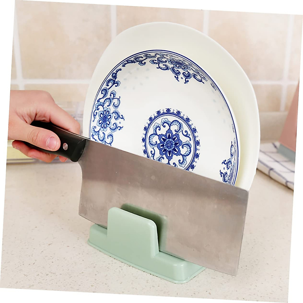 Anneome 2pcs Plastic Green Pan Lid Rack, Pot Cover Organizer, Storage Holder for Kitchen