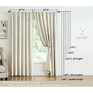 Pompom Window Curtains for Living Room Bedroom 95 inch Triple Weave Half Blackout Window Curtains for Hotel Guest Room Drapes 50" w x2 Panels Rod Pocket