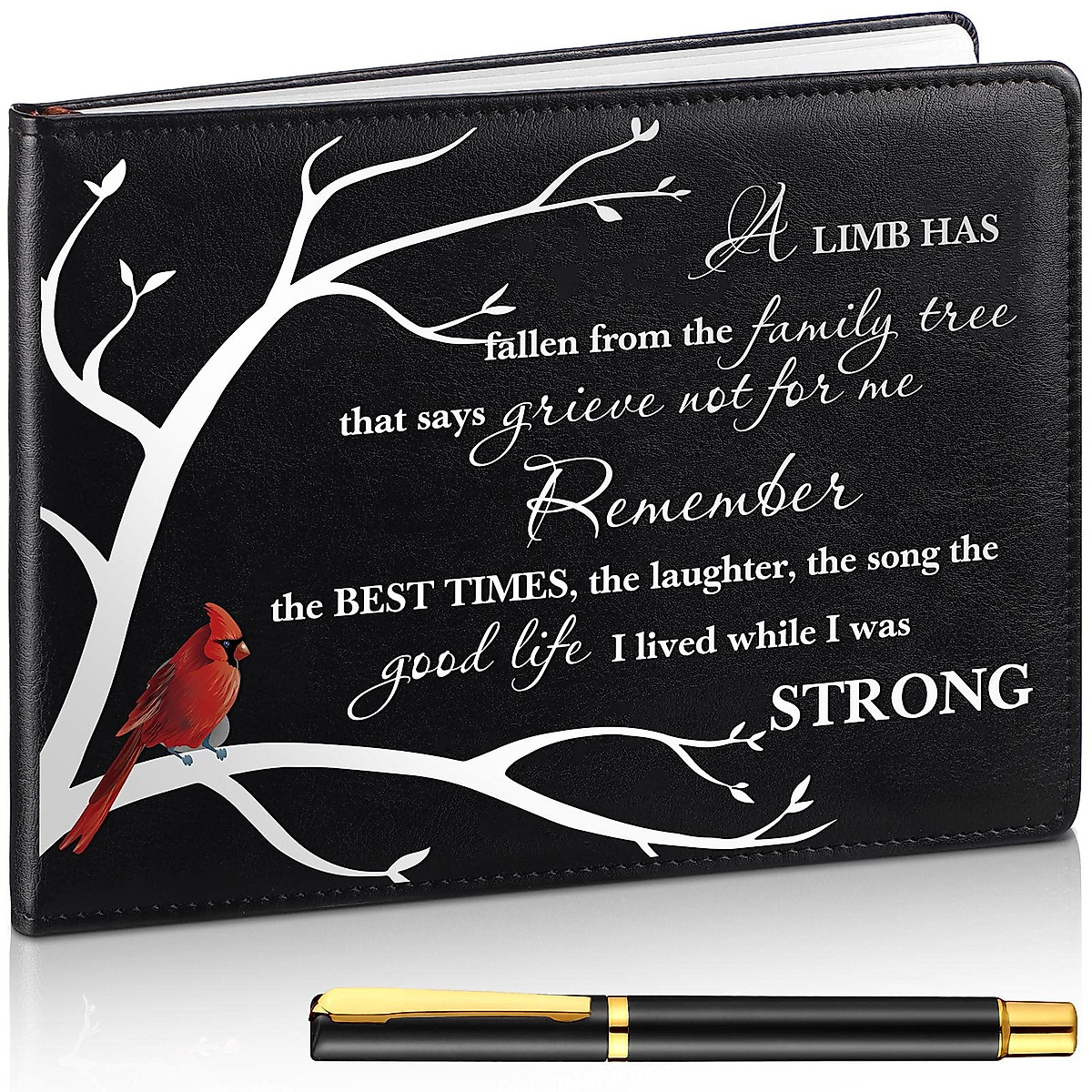 Yingzhao Memorial Funeral Guest Book with Pen 144 Pages Cardinal Funeral Guest Book for Memorial Service Celebration of Life Party Supplies in Loving Memory Guest Sign in Book(A Limb)