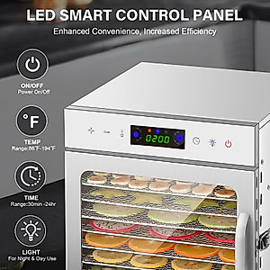 HOPERAN Food Dehydrator, 8 Stainless Steel Trays Dehydrators for Food and Jerky, Herbs, Fruit, Dehydrator Machine with Digital Timer and Temperature Control, Overheat Protection, Recipe Book Included