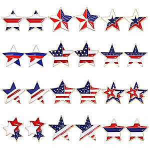 12Pairs Patriotic Earrings 4th of July American Flag Earrings for Women Enamel Heart Star Butterfly USA Stud Earrings Set Independence Day Jewelry Gifts (12 Pairs)