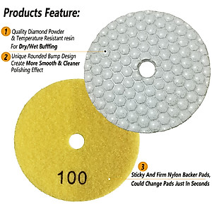 16 Packs Dry Diamond Polishing Pads Set, 4 Inch Dry/Wet Granite Bufffing Pad for Marble Quartz Concrete Stone Tiles - High Temperature Resistance Sanding Kit for Grinder Polisher Drill