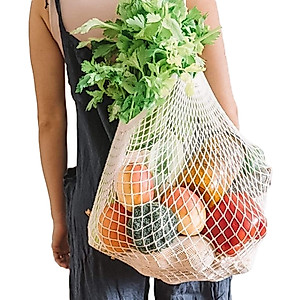 YOYI YOYI Reusable Produce Bags Cotton Mesh Grocery Bags,Washable Portable Vegetable Bag, 100% Cotton Mesh String Organizer Shopping Bag Handle Net Tote(2 Piece yellow Large)