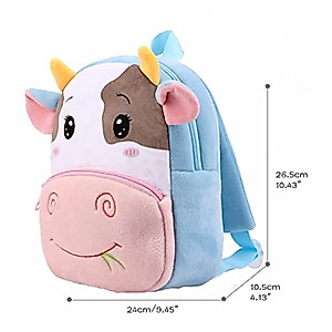 BEFUNIRISE Toddler Backpack for Boys and Girls, Cute Soft Plush Animal Cartoon Mini Backpack Little For Kids 2-6 Year (Cows)