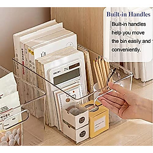 Clear Plastic Storage Bins Pantry Organizer Bins for Kitchen Refrigerator Fridge Cabinet Freezer Bathrooms Acrylic Organizers Storage Bins, Clear Bins with Cutout Handles(4 Pack)