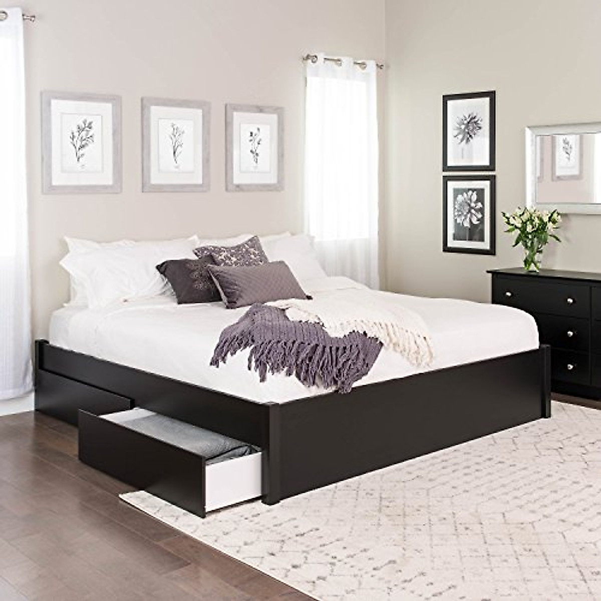 Prepac King Select 4-Post Platform Bed with 2 Drawers, Black