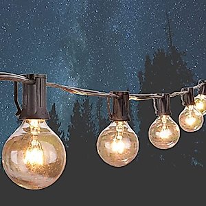 Festival Depot 10FT Patio String Lights with 10 Waterproof G40 Globe Bulbs (1 Spare) for Christmas Halloween, E12 Socket, Warm White