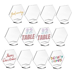 Senbota 32 Sets Hexagon Acrylic Blank With Stand,DIY Clear Hexagon Place Cards, Acrylic Table Numbers Sign for Wedding Table Decor