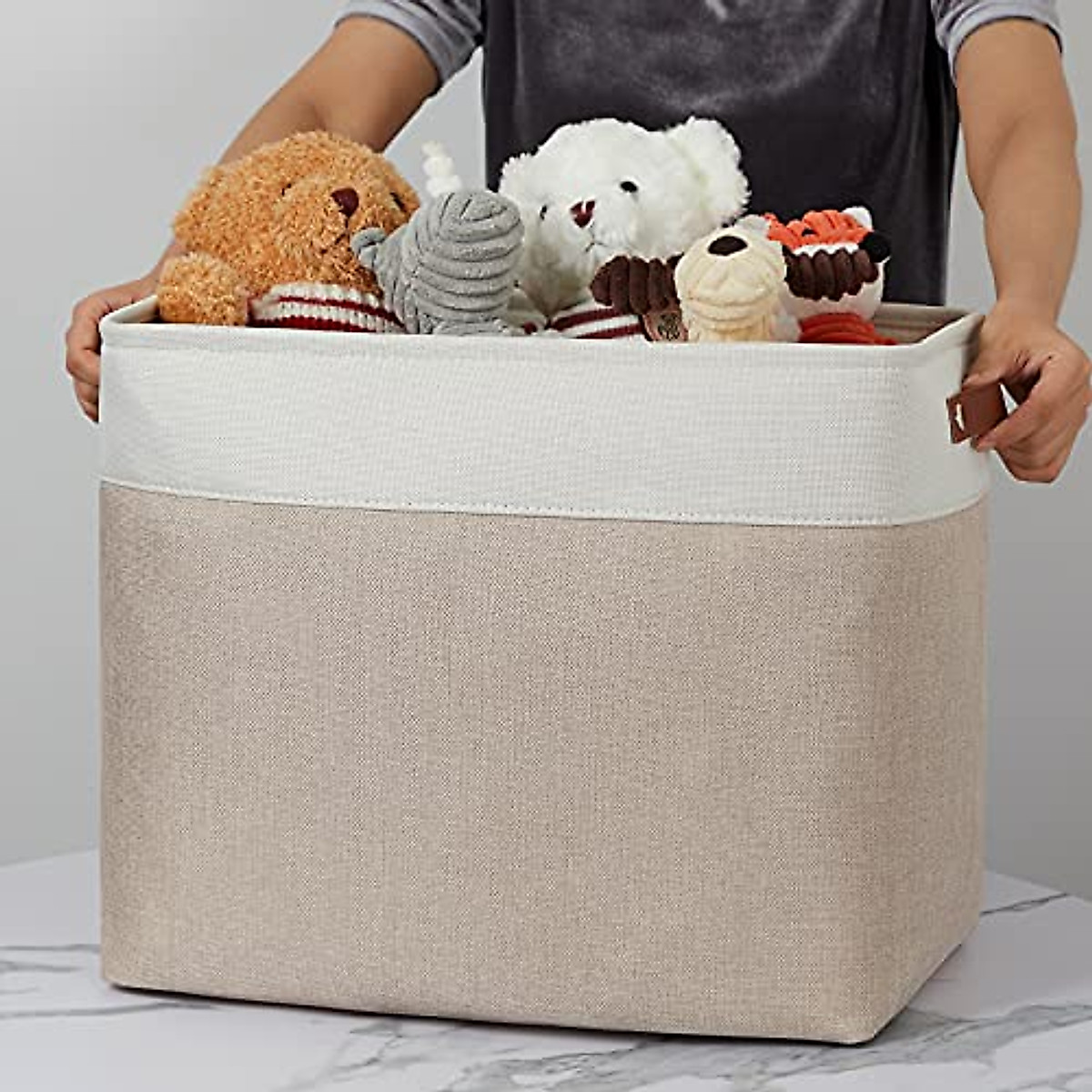 DULLEMELO Collapsible Bundle Baskets 2 Large Baskets 17"x12"x15" + 2 Narrow Baskets 15"x6"x5.5"（White&Khaki)