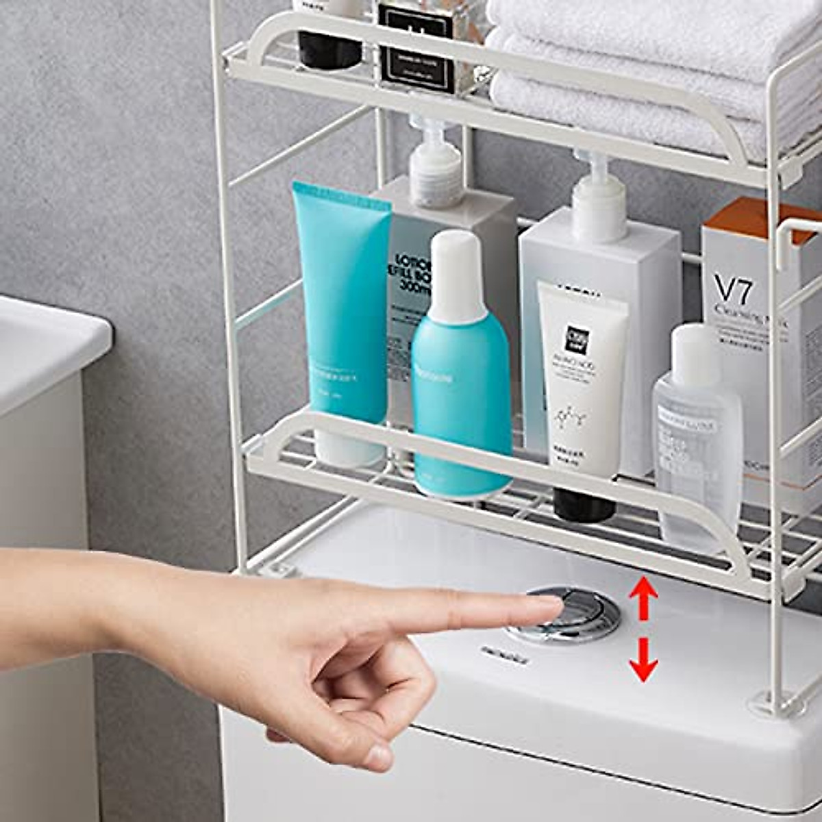 JONZIN Over The Toilet Storage, 2-Tier Large Capacity Bathroom Organizer Shelves, Adjustable Multifunctional Toilet Rack,No Drilling Space Saver with Wall Mounting Design
