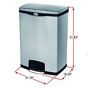 Rubbermaid Commercial Products 1902001 Rubbermaid Commercial Slim Jim Stainless Steel Front Step-On Wastebasket with Trash/Recycling Combo Liner, 24 gal, Black Trim
