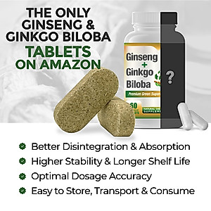 GreeNatr Ginko Biloba & Panax Ginseng Supplement - Red Ginseng Brain Supplement for Memory and Focus - Ginkgo Biloba Supplements for Good Vision, Immune System and Improved Blood Flow - 3 Bottles