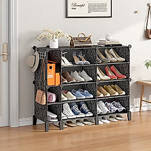 MAGINELS Portable Shoe Rack Plastic Shoe Organizer DIY Shoe Storage Shelf Organizer for Entryway Shoe Cabinet 36 Pairs, Black