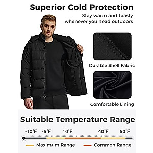Wantdo Men's Hooded Winter Padded Puffer Coat Windproof Puffer Jacket (Black, Large)