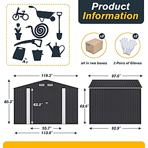 JAXPETY 8x10 FT Outdoor Storage Shed, Large Metal Shed with Air Vent Lockable Door, Simplified Installation Sheds & Outdoor Storage Tool Shed for Backyard Garden Patio Lawn