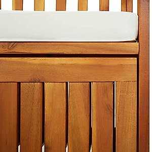 vidaXL Solid Acacia Wood Storage Bench with Cushion- Brown & Cream White, Indoor-Outdoor Versatile Bench with Ample Storage, Comfortable Padded Cushion Included