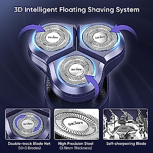 Electric Razor for Men, 2023 Men's Electric Shavers Rotary, LED Display-IPX7 Waterproof-Rechargeable, Electric Shaver for Men Cordless 5 in 1-3D Floating Head Replaceable Blades-Gifts for Men, Purple